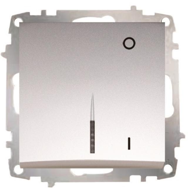 2 POLIGE SCHALTER MIT LED (EINSATZ + WIPPE) ZENA MET. SILBER ...